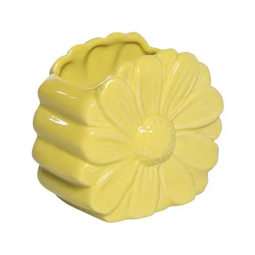 TRANSPAC Dolomite Daisy Holder Storage Jar For Spring Tabletop Decor