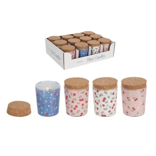 TRANSPAC Mini Glass Cherry Candles Scent Wildflowers Set Of 12 Jar Candle With Lid Wax For Spring Tabletop Lighting - Multicolored