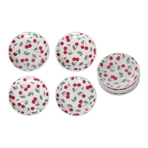 TRANSPAC Dolomite Cherry Dip Bowl Set Of 4 For Spring Serving And Entertaining - Multicolored