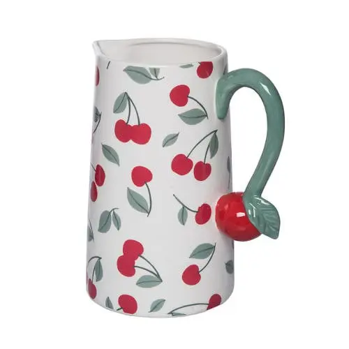 TRANSPAC Dolomite Cherry Pitcher For Spring Serving And Entertaining