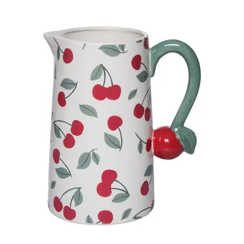 TRANSPAC Dolomite Cherry Pitcher For Spring Serving And Entertaining