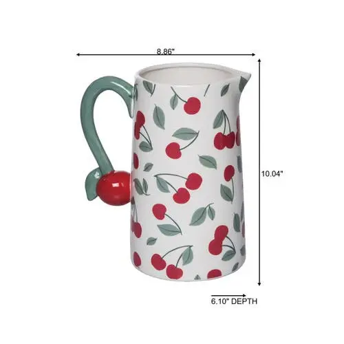 TRANSPAC Dolomite Cherry Pitcher For Spring Serving And Entertaining
