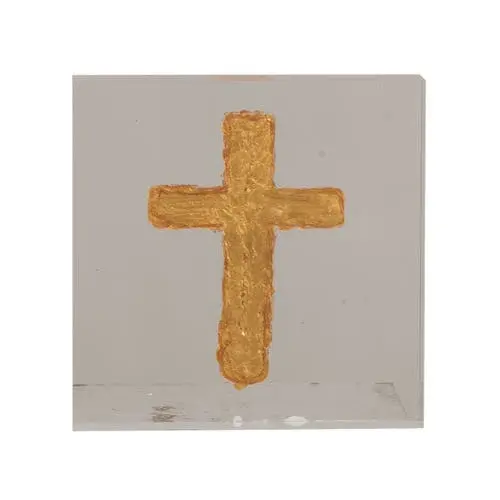 TRANSPAC Acrylic Block With Gold Cross For Spring Home Decor