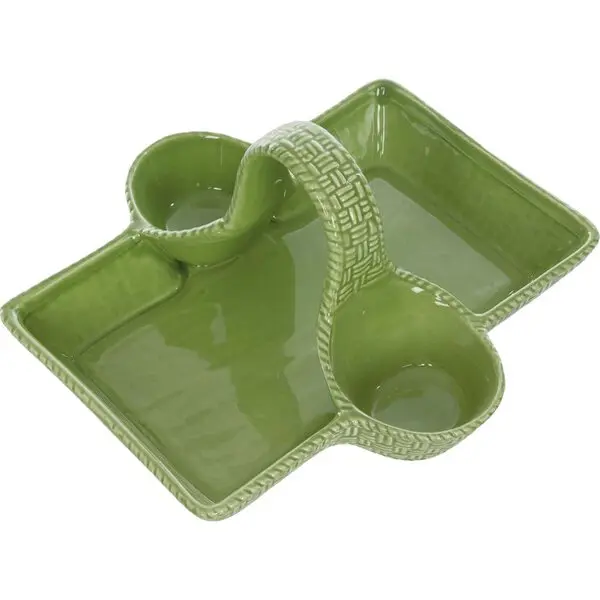 TRANSPAC Ceramic Strawberry Basket Tray For Home Decor Spring Decorative Trays And Platters Ceramic - Green