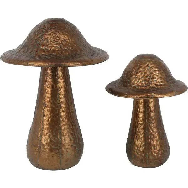 TRANSPAC Oversized Metal Bronze Mushroom Decor Set Of 2 Unique Home Decorations For Spring And Seasonal Decor - Multicolored