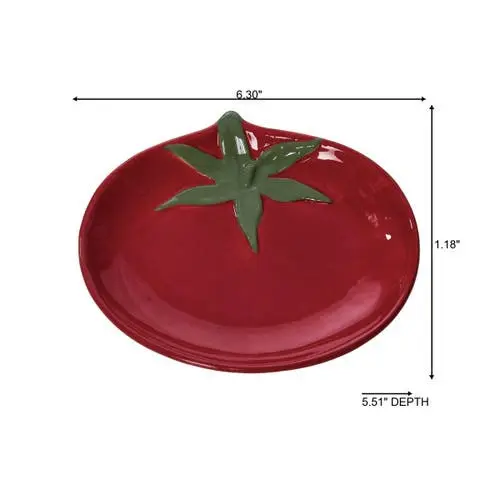 TRANSPAC Dolomite Tomato Spoon Rest And Green For Spring Serving And Entertaining