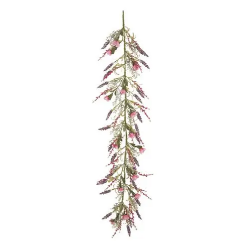 TRANSPAC 61 Inch Multicolor Spring Twig Lavender And Blossom Garland Artificial Plastic Decor For Spring - Multicolored