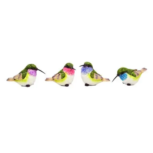 TRANSPAC Small Resin Hummingbird Figurine Set Of 4 Spring Home Decorations For Summer Decor And Decorative Objects