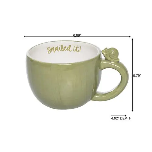 TRANSPAC Ceramic Mug With Snail White And Green For Spring Serving And Entertaining