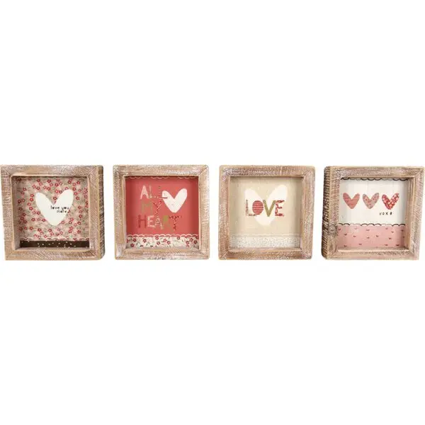 TRANSPAC Wood Mdf Paper Framed Block Set Of 4 Freestanding Signs For Home Decor And Office Display - Multicolored
