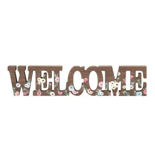 TRANSPAC 13.5 Inch Spring Cottage Core Welcome Sign Decorative Wood Letters For Spring Home Decor - Brown