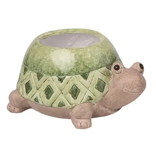 TRANSPAC 7.25 Inch Spring Turtle Garden Planter Terracotta Decorative Planters For Spring Decor - Green
