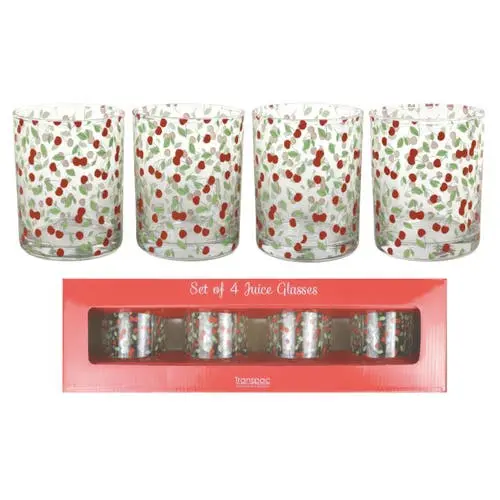 TRANSPAC Cherry Glasses Set Of 4 Wood For Spring Serving And Entertaining - Multicolored