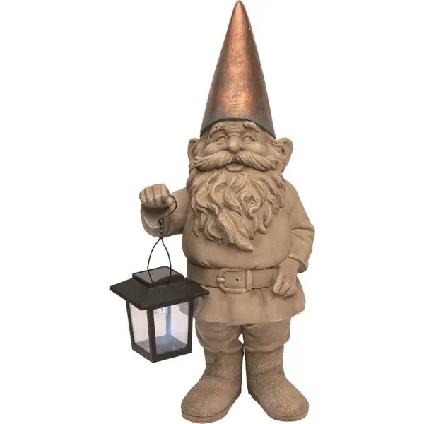 TRANSPAC 18 Inch Spring Solar Gnome Light Decorative Accent Polyresin Garden Decor - Brown
