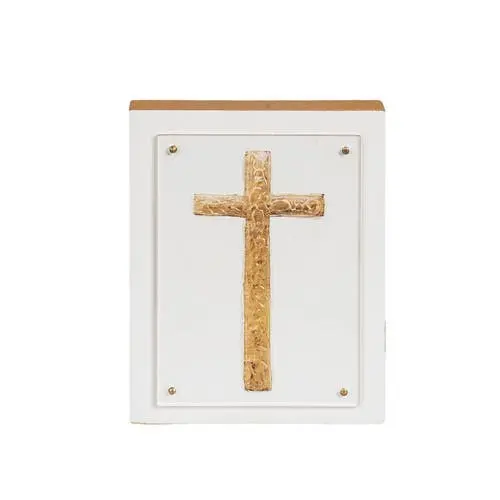 TRANSPAC Wood And Acrylic Block Gold Cross For Spring Home Decor - Multicolored