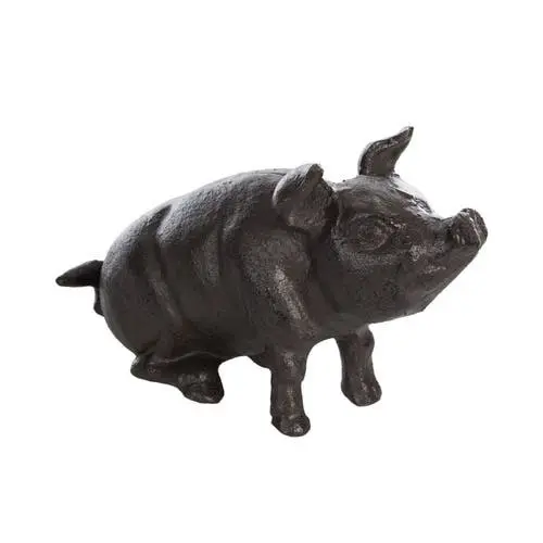 TRANSPAC Iron Pig Garden Statue Metallic For Spring Home Decor - Brown