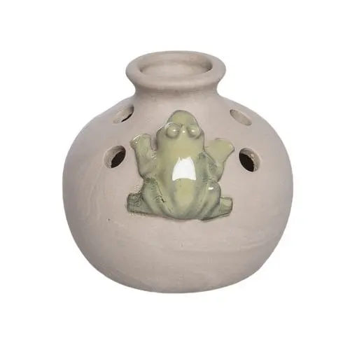 TRANSPAC Ceramic Vase With Frog Small For Floral Display And Home Decor