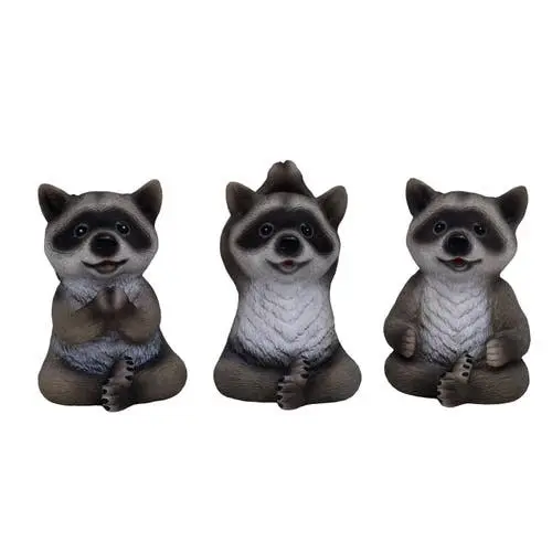TRANSPAC Resin Yoga Raccoon Figurines Set Of Grey And Black For Spring Home Decor - 3