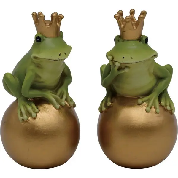 TRANSPAC Resin King Frogs On Sphere Set Of 2 And Gold For Spring Home Decor - Green