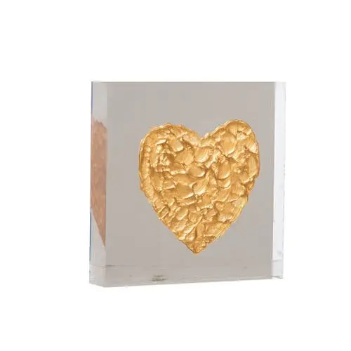 TRANSPAC Acrylic Block With Gold Heart For Spring Home Decor