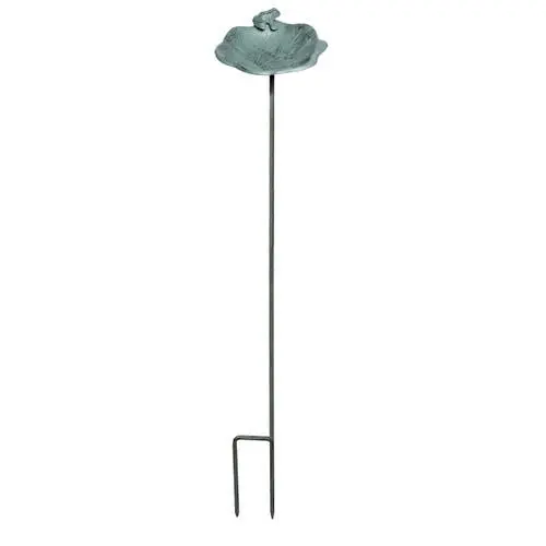 TRANSPAC Iron Frog On Lily Pad Birdfeeder Metallic For Spring Garden Decor