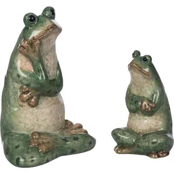 TRANSPAC T/c Frog Decor Thinking Set Of 2 Ceramic Decorative Objects For Home And Garden - Green