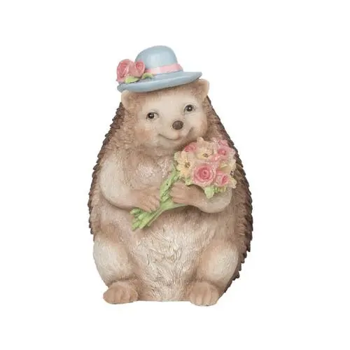 TRANSPAC 4.25 Inch Spring Light Up Hedgehog Figurine Decorative Polyresin Home Decor - Brown