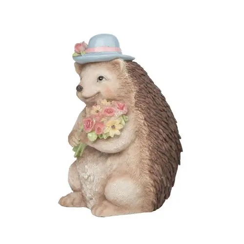 TRANSPAC 4.25 Inch Spring Light Up Hedgehog Figurine Decorative Polyresin Home Decor