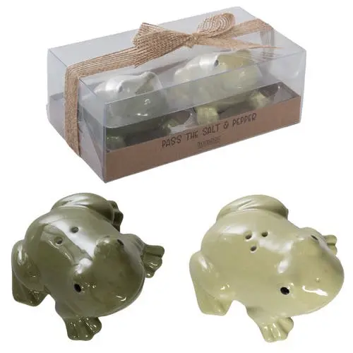 TRANSPAC Ceramic Frog Salt And Pepper For Spring Serving And Entertaining - Green