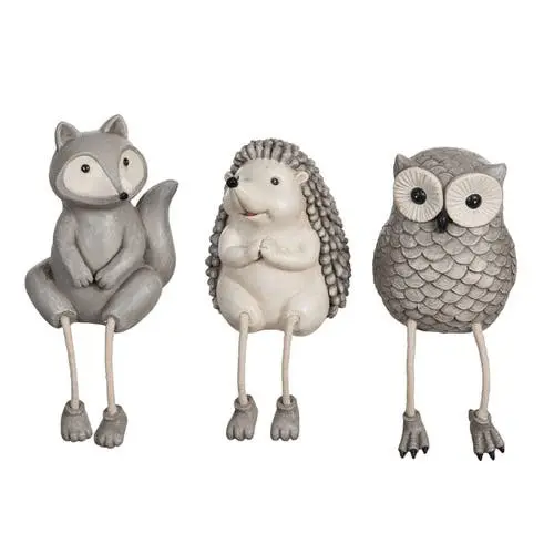 TRANSPAC Resin Woodland Critter Shelf Sitters Set Of Multicolored For Spring Home Decor - 3