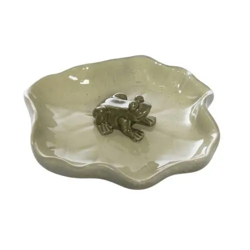 TRANSPAC Ceramic Lily Pad Dish With Frog For Spring Tabletop Decor - Green