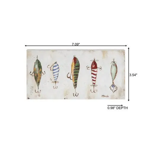 TRANSPAC Mdf Hand Painted Fish Hook Block Decor For Spring Home Decor