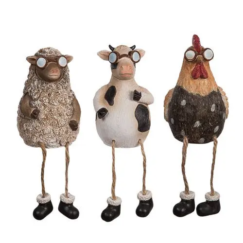 TRANSPAC Resin Farm Animal Shelf Sitters Set Of Multicolored For Spring Home Decor - 3