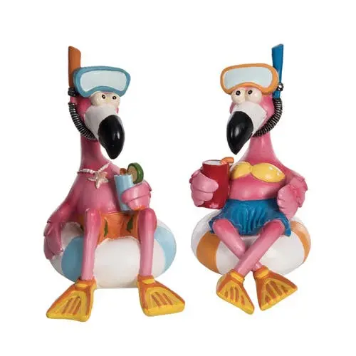 TRANSPAC Resin Flamingo Figurines Set Of 2 Multicolored For Spring Home Decor - Pink