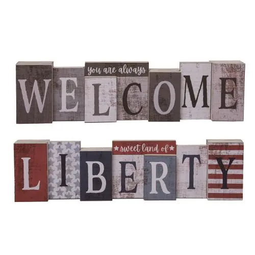 TRANSPAC 16.5 Inch Multicolor Spring Reversible Block Decor With Decorative Letters And Words In Wood - Multicolored