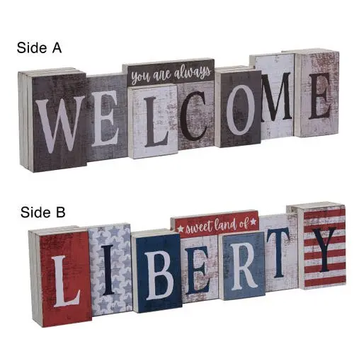 TRANSPAC 16.5 Inch Multicolor Spring Reversible Block Decor With Decorative Letters And Words In Wood
