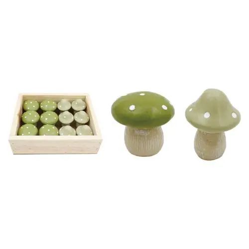 TRANSPAC Resin Mini Mushrooms Set Of 12 For Spring Home Decor - Green
