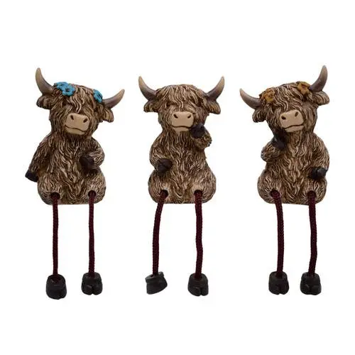 TRANSPAC Resin Highland Cow Shelf Sitters Set Of Brown For Spring Home Decor - 3