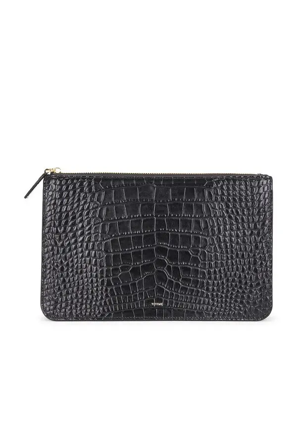 TOTEME Threefold Croco Embossed Clutch - Black