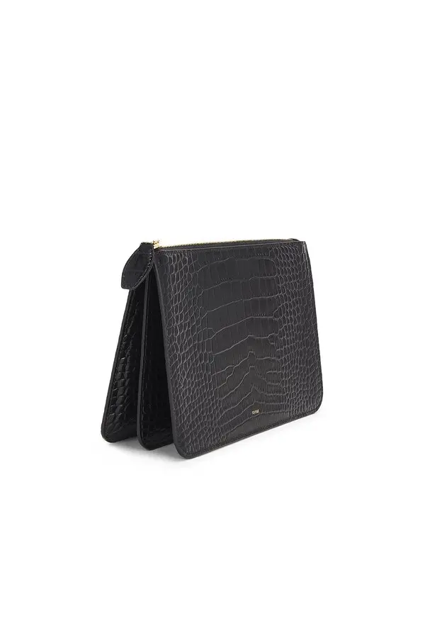TOTEME Threefold Croco Embossed Clutch - Black