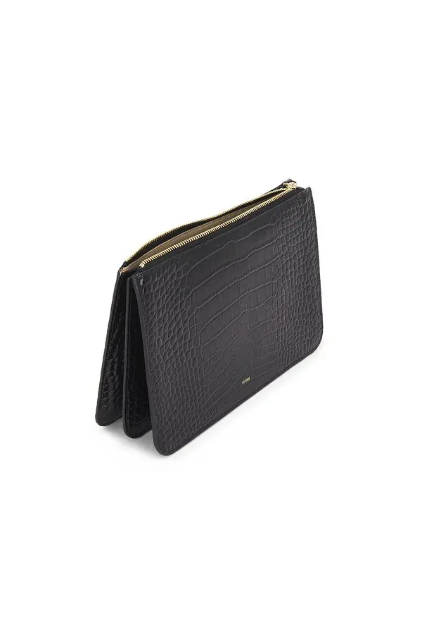 TOTEME Threefold Croco Embossed Clutch - Black