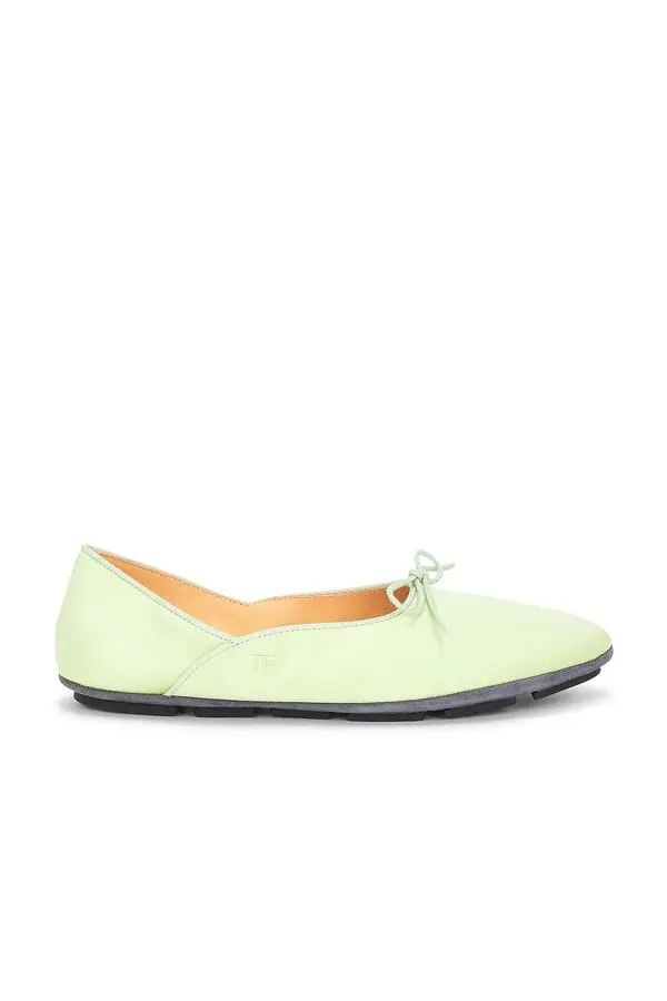 TOM FORD Embroidered Satin Ballet Flats - Iced Pistachio