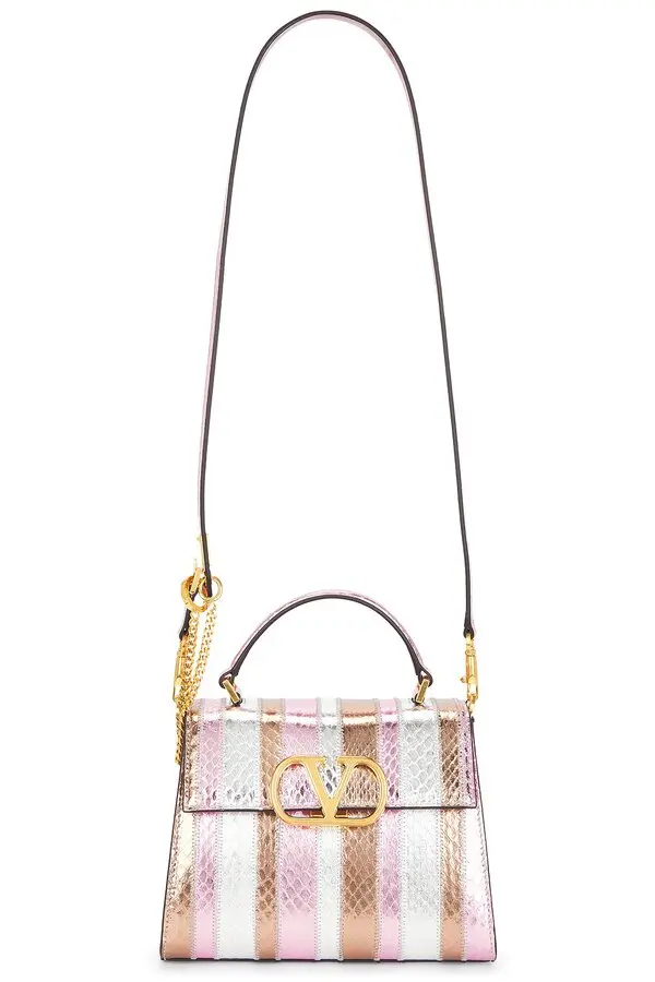 Valentino Garavani Vsling Elaphe Striped Top Handle Bag - Rosa, Giacinto, & Old Rose