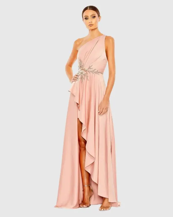 Mac Duggal Embellished One Shoulder Gown - Pink