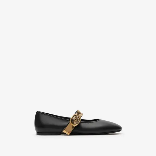 Burberry Check Strap Leather Robin Ballerinas - Black