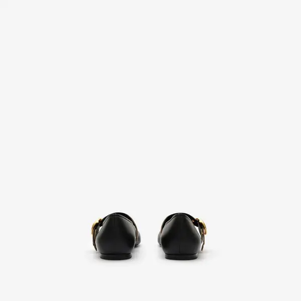Burberry Check Strap Leather Ballerinas - Black