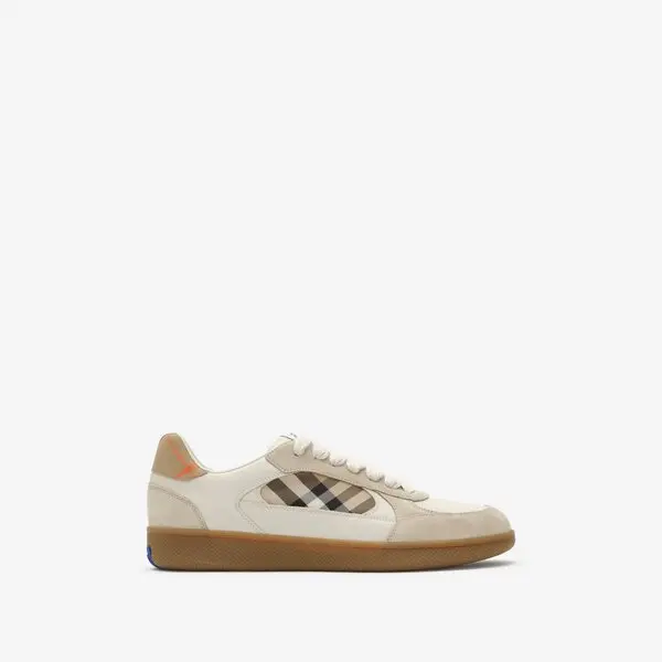 Burberry Leather, Suede And Check Terrace Sneakers - Dove Beige/grey/sand Beige