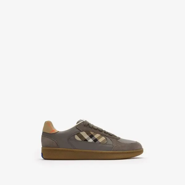 Burberry Leather, Suede And Check Terrace Sneakers - Tower Grey/sand Beige