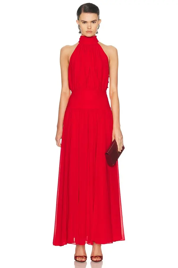 NICHOLAS Tessa Halter Neck Maxi Dress - Tomato