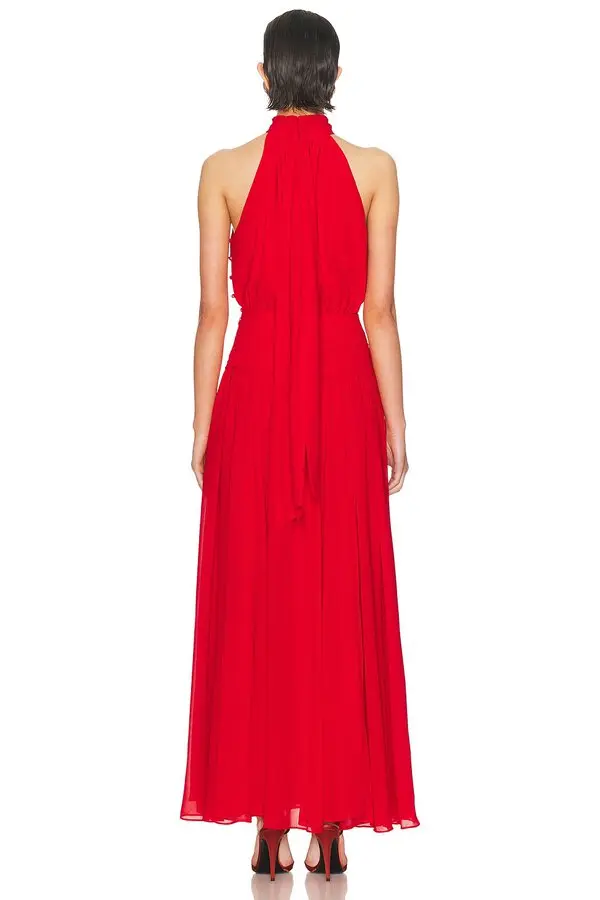 NICHOLAS Tessa Halter Neck Maxi Dress - Tomato